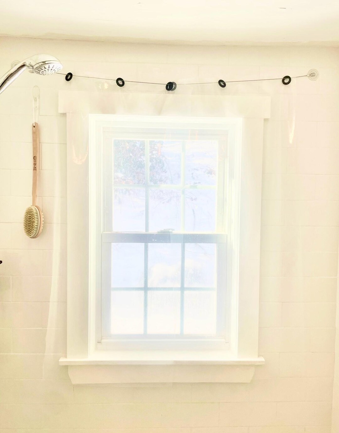 Shower Window Curtain, Suction Cup Curtain Attachment Clear Plastic ...