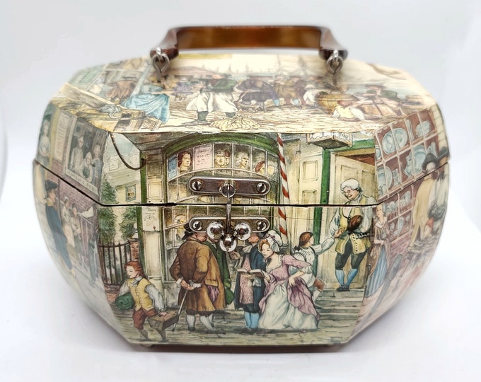 Decoupage Anton Pieck-style Vintage Wood Box Octagon Purse With ...