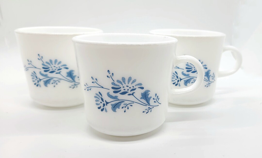Corningware Pyrex Blue Colonial Mist Opal Glass Mugs, Set of 3 - Etsy