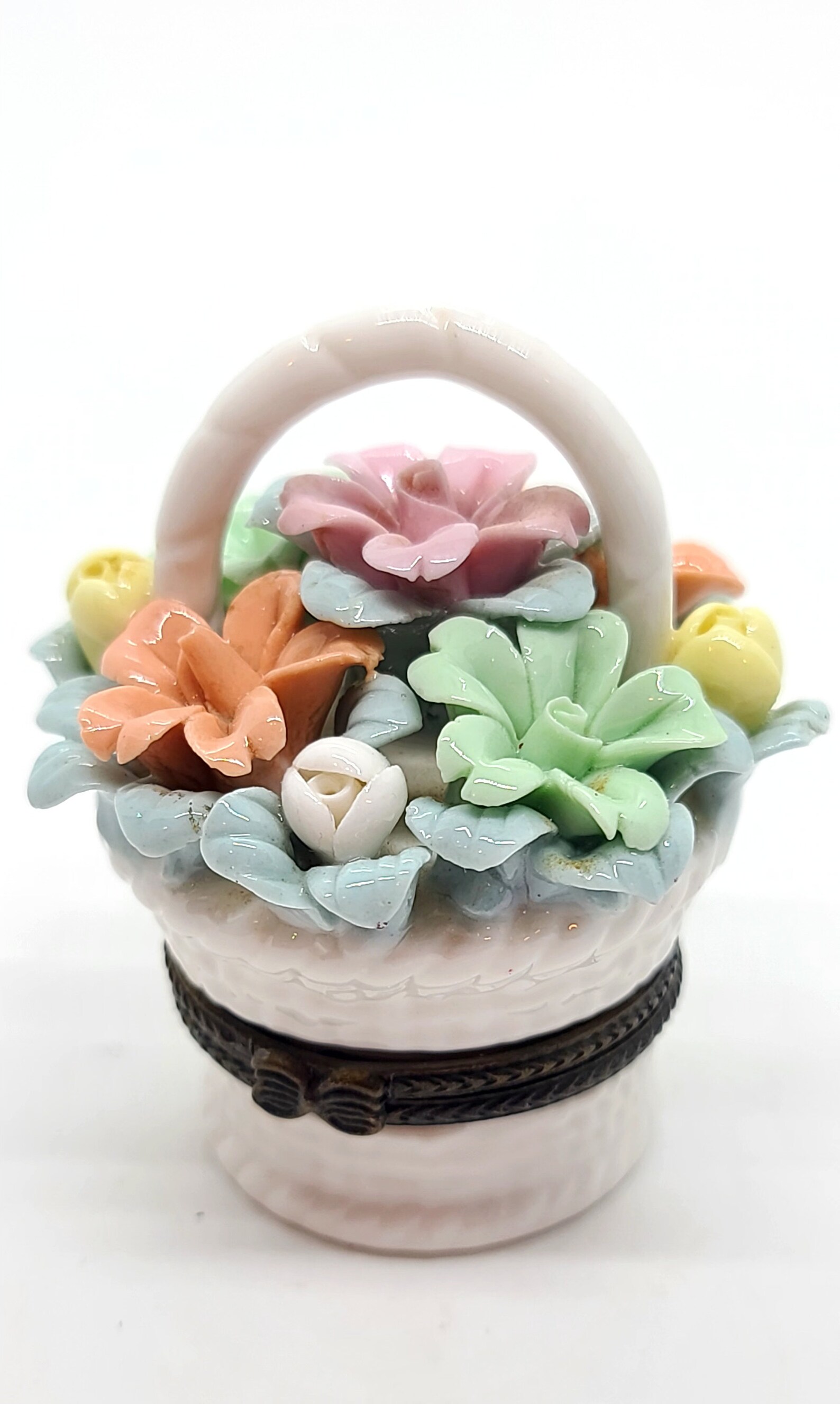 Flower Basket, Porcelain, Hinged Trinket Basket / Box - Etsy