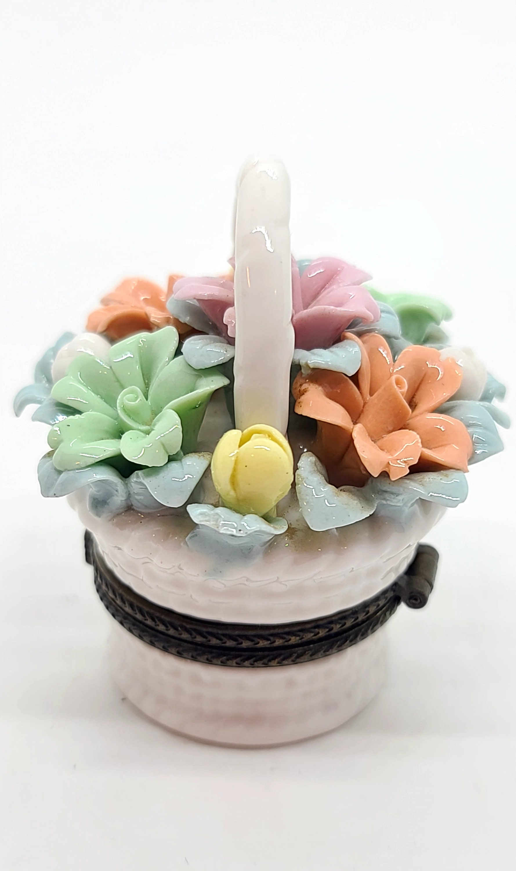 Flower Basket, Porcelain, Hinged Trinket Basket / Box - Etsy