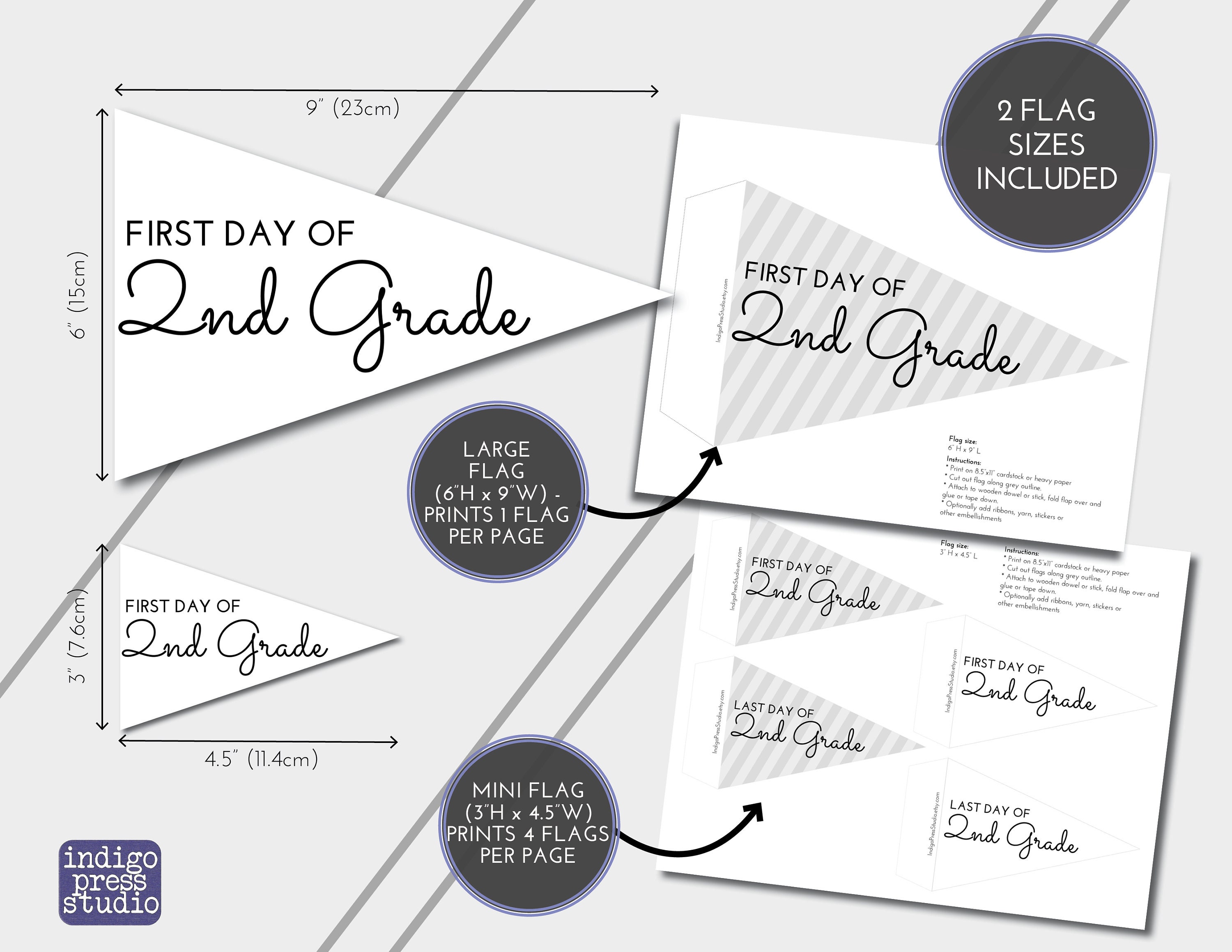 First & Last Day of 2nd Grade Pennant Flag and Mini Flags | 2nd Grade ...