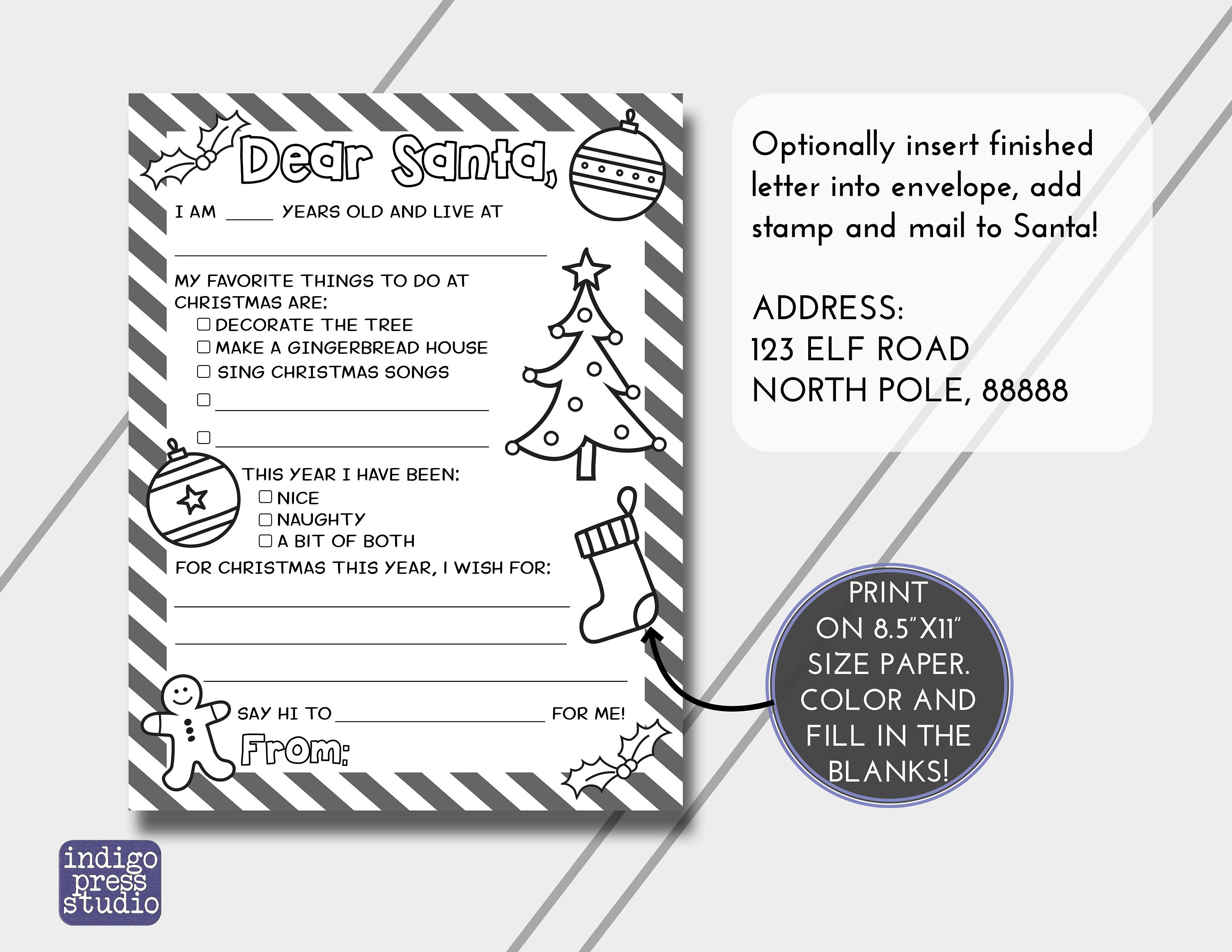 Letter to Santa Printable| Letter to Santa Template | Colorable Fill-in ...