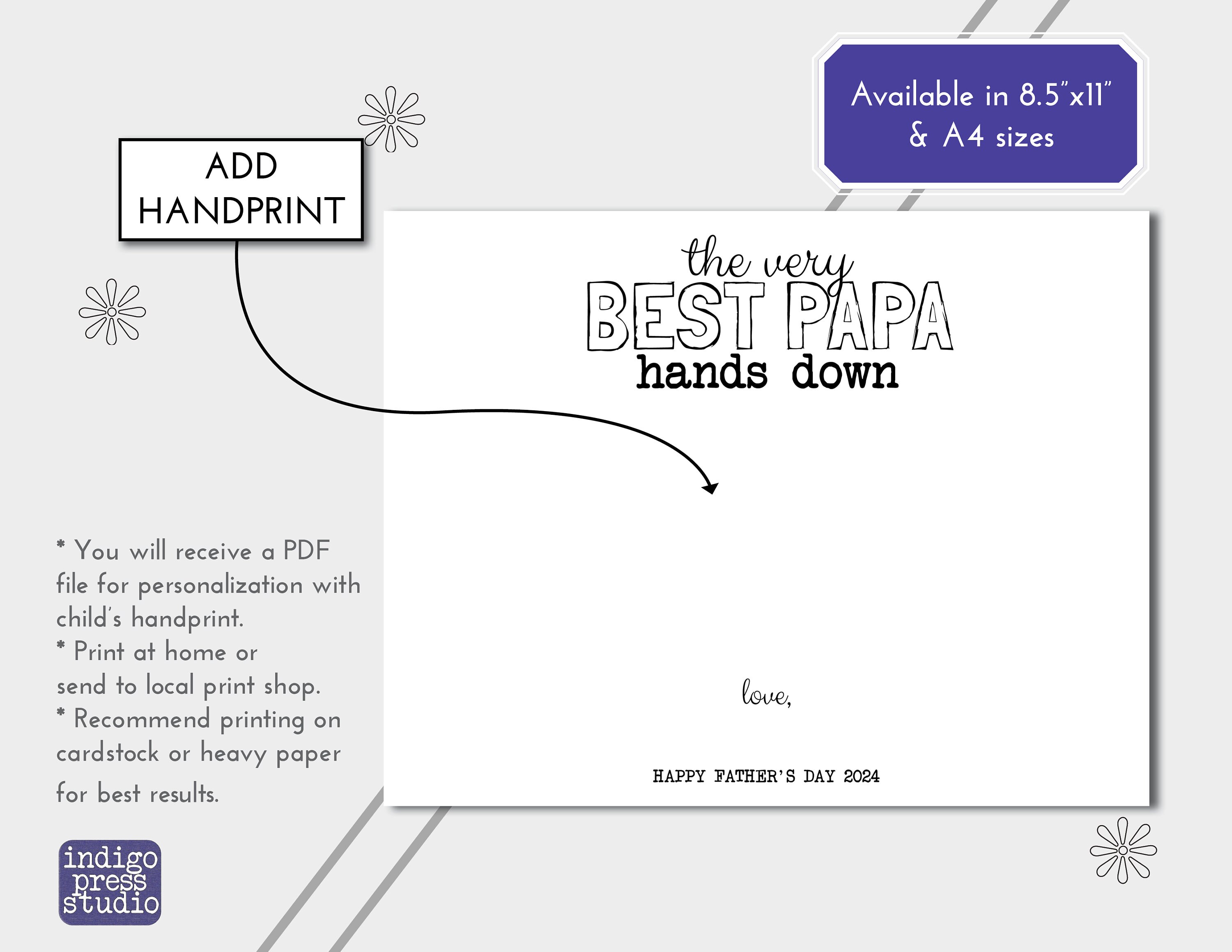 Hands Down Best Papa Instant Download Printable PDF Father's Day Gift ...
