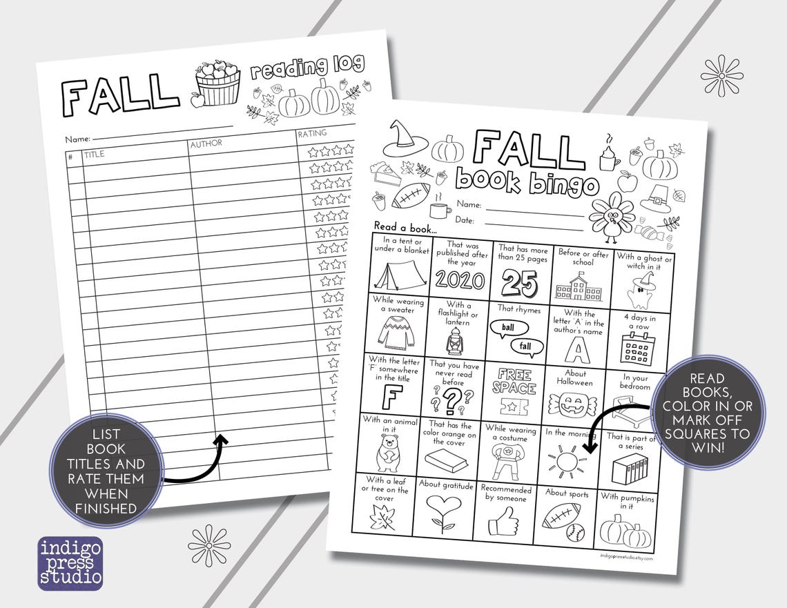 Fall Book Bingo and Reading Log for Kids | Autumn Reading Bingo | Fall ...