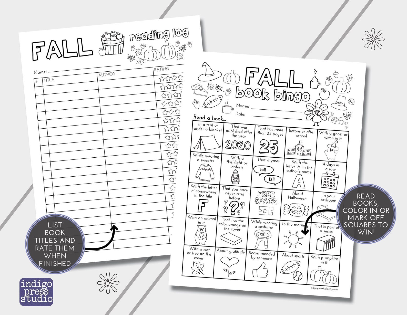 Fall Book Bingo and Reading Log for Kids | Autumn Reading Bingo | Fall ...