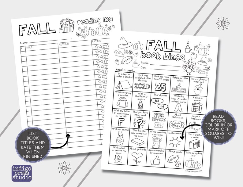 Fall Book Bingo and Reading Log for Kids | Autumn Reading Bingo | Fall ...