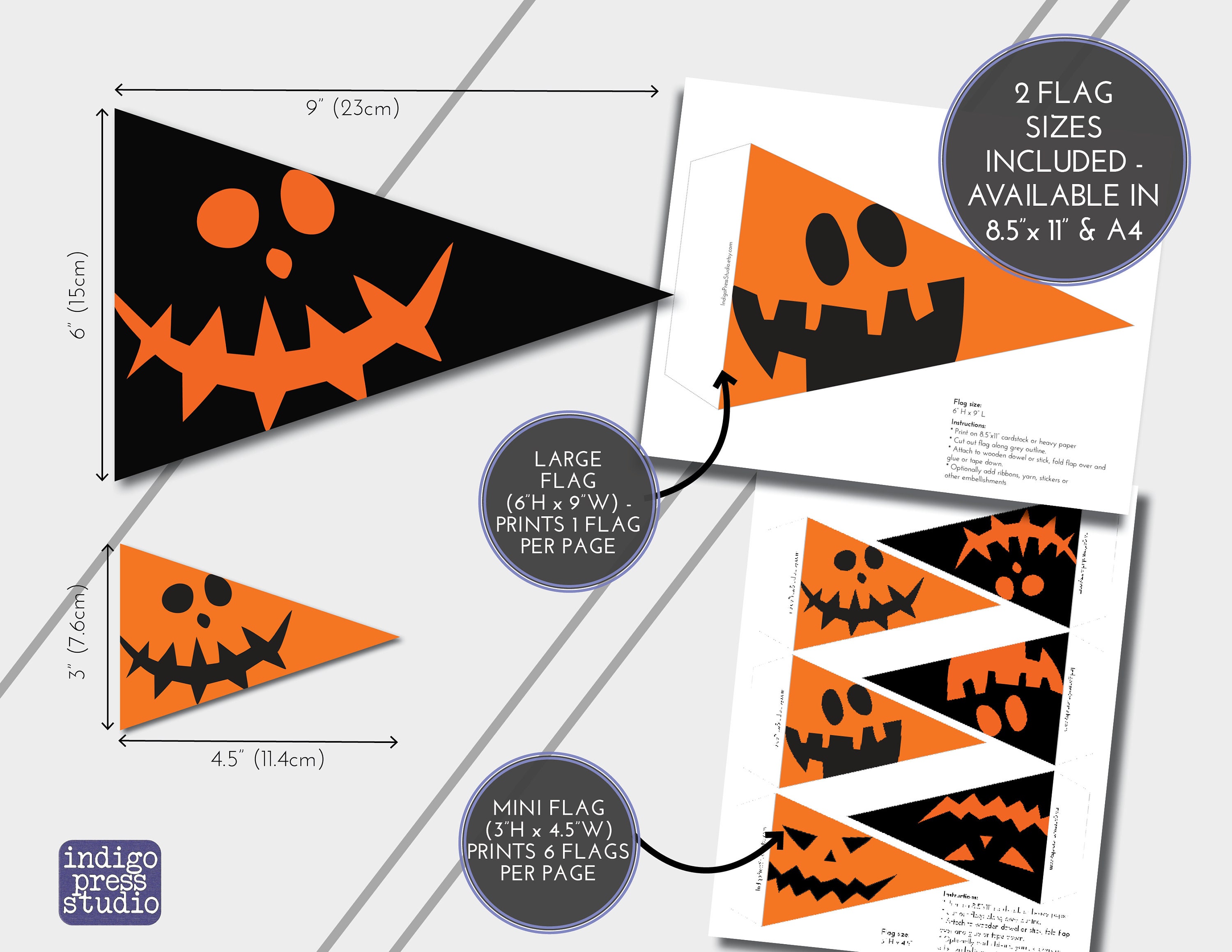 Jack-o'lantern Pennant Flags and Mini Flags Pumpkin Flags Instant PDF ...