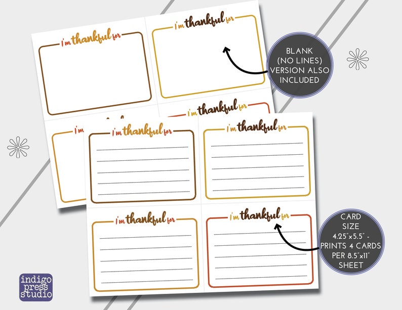 Printable Gratitude Cards | Modern Minimalist I'm Thankful for Cards ...