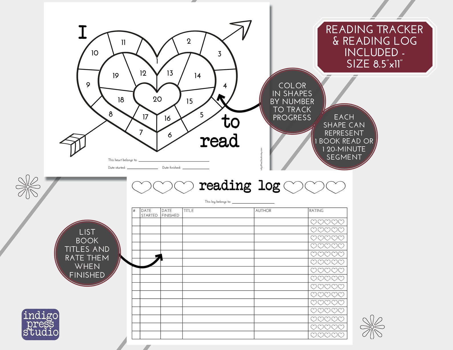 Heart Reading Tracker and Reading Log for Kids | Reading Challenge ...