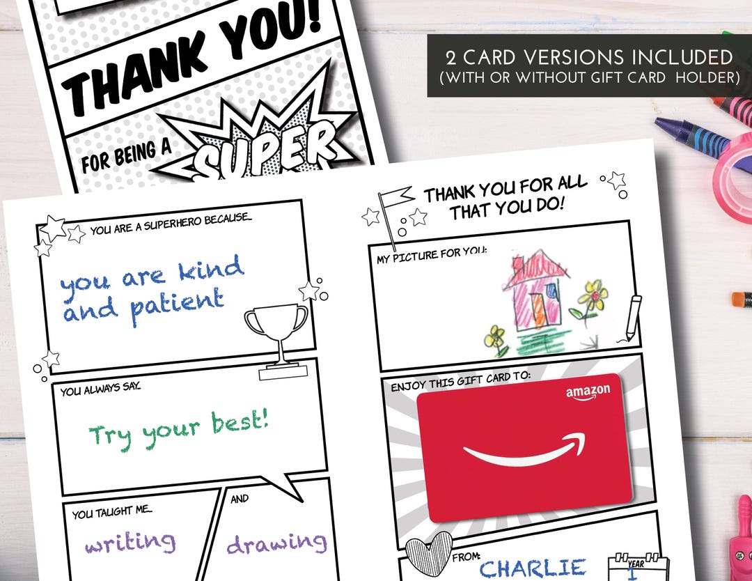 Superhero Teacher's Appreciation Card Printable | Thank You Gift Card ...