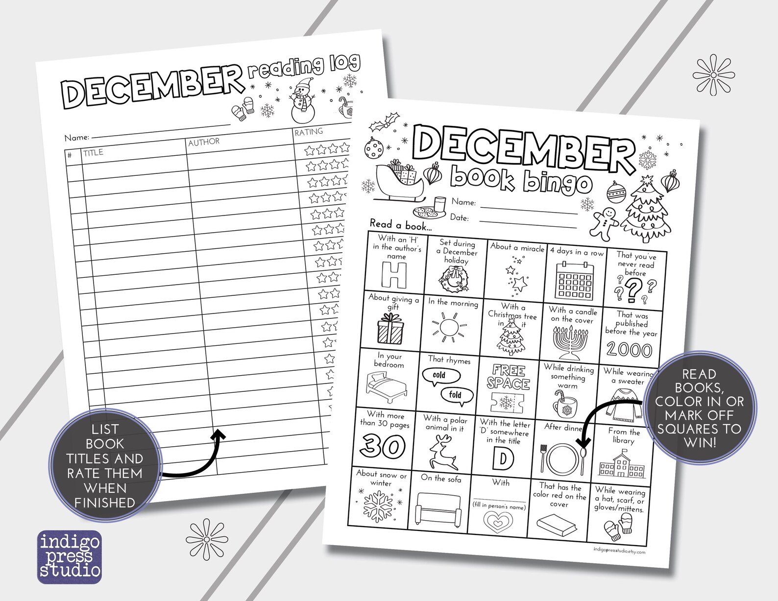 December Book Bingo and Reading Log for Kids | Holiday-themed Reading ...