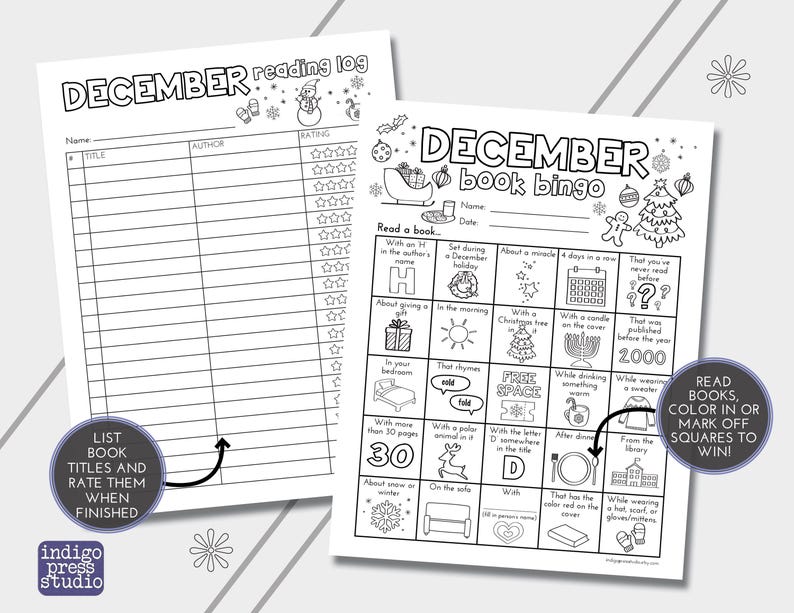 December Book Bingo and Reading Log for Kids | Holiday-themed Reading ...