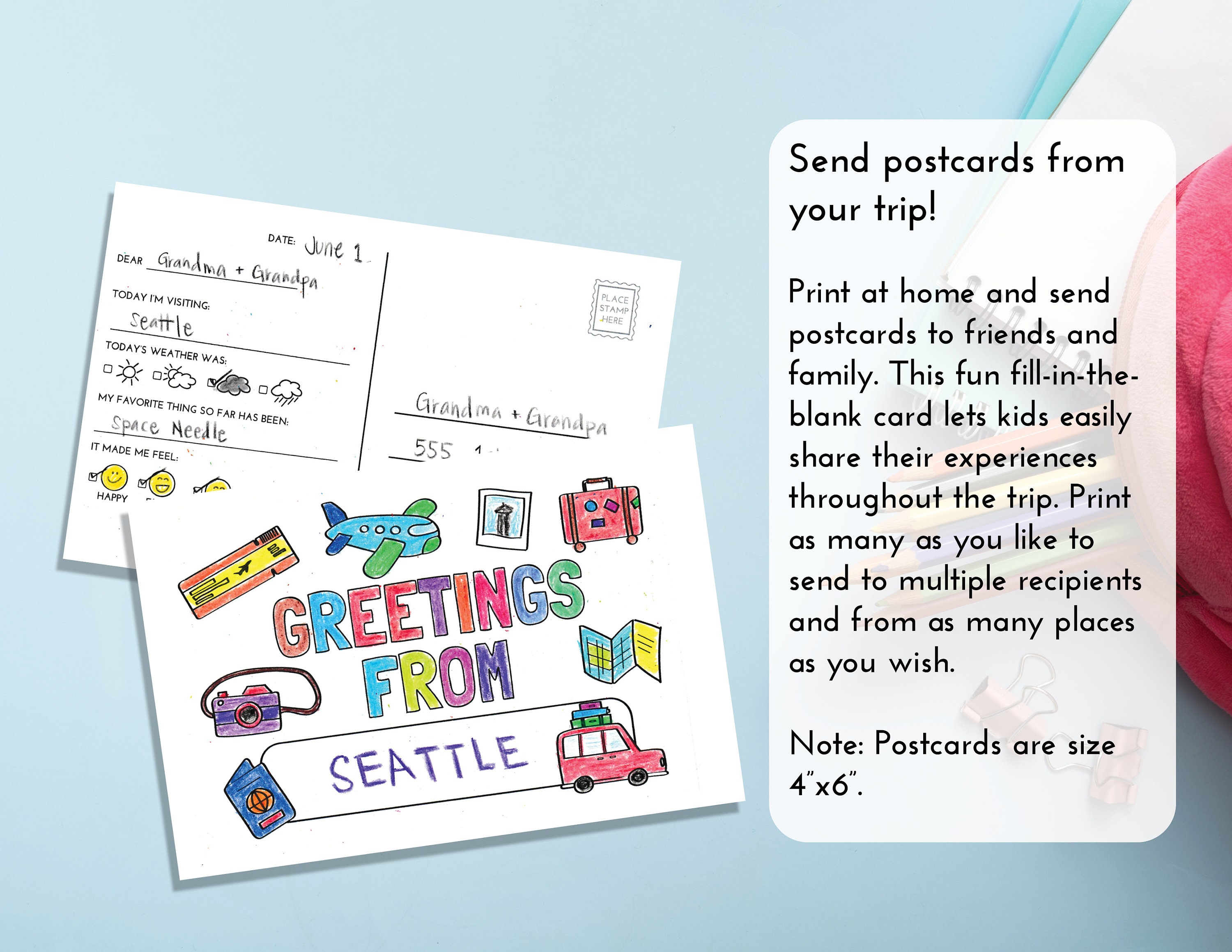 Kids Travel Postcards Coloring Postcards Instant PDF Download Fill in ...