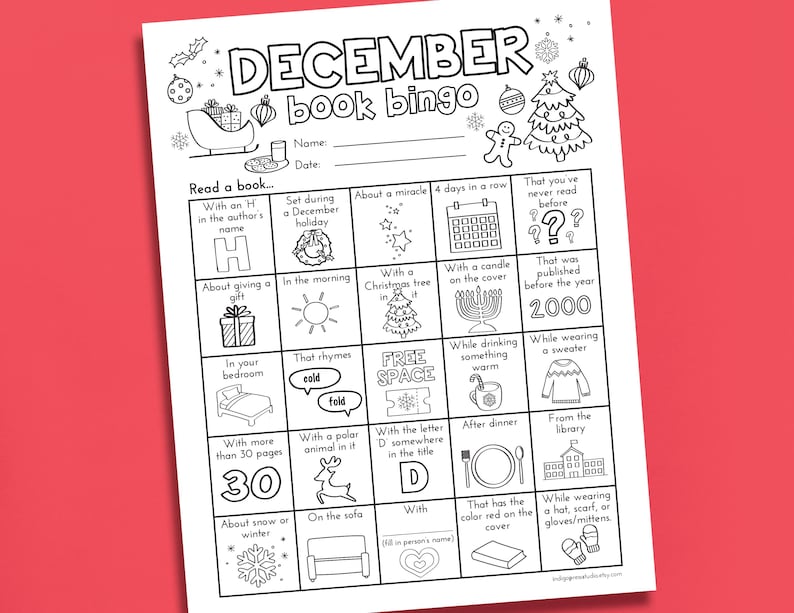 December Book Bingo and Reading Log for Kids | Holiday-themed Reading ...