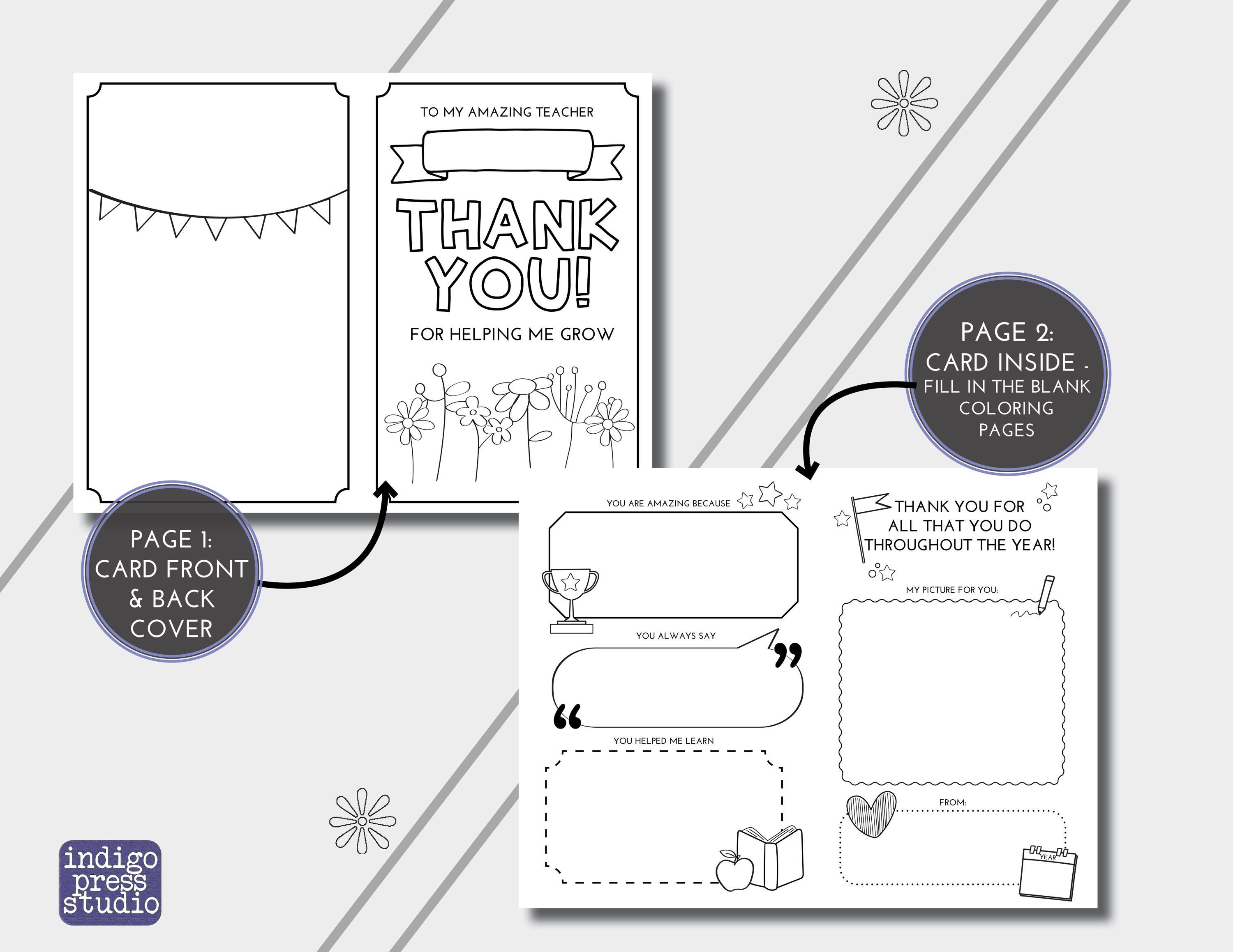 Teacher's Appreciation Card Printable | Thank You Coloring Card | All ...