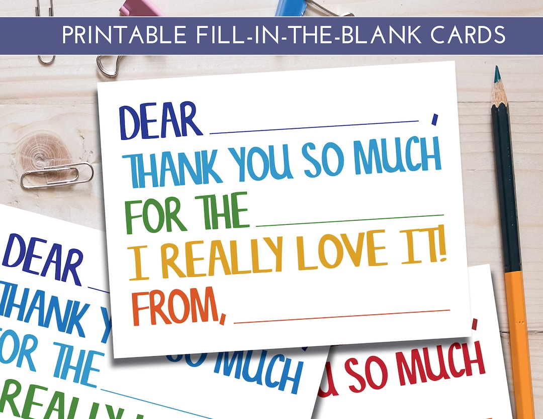 Printable Thank You Cards for Kids | Fill-in-the-blank | Birthday Thank ...