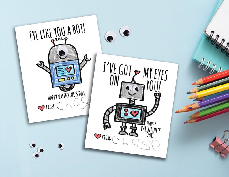 Robot Valentine Cards Printable | Googly Eye Valentines Card ...