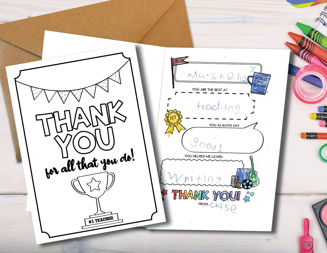 Teacher's Appreciation Card Printable | Thank You Coloring Card | All ...