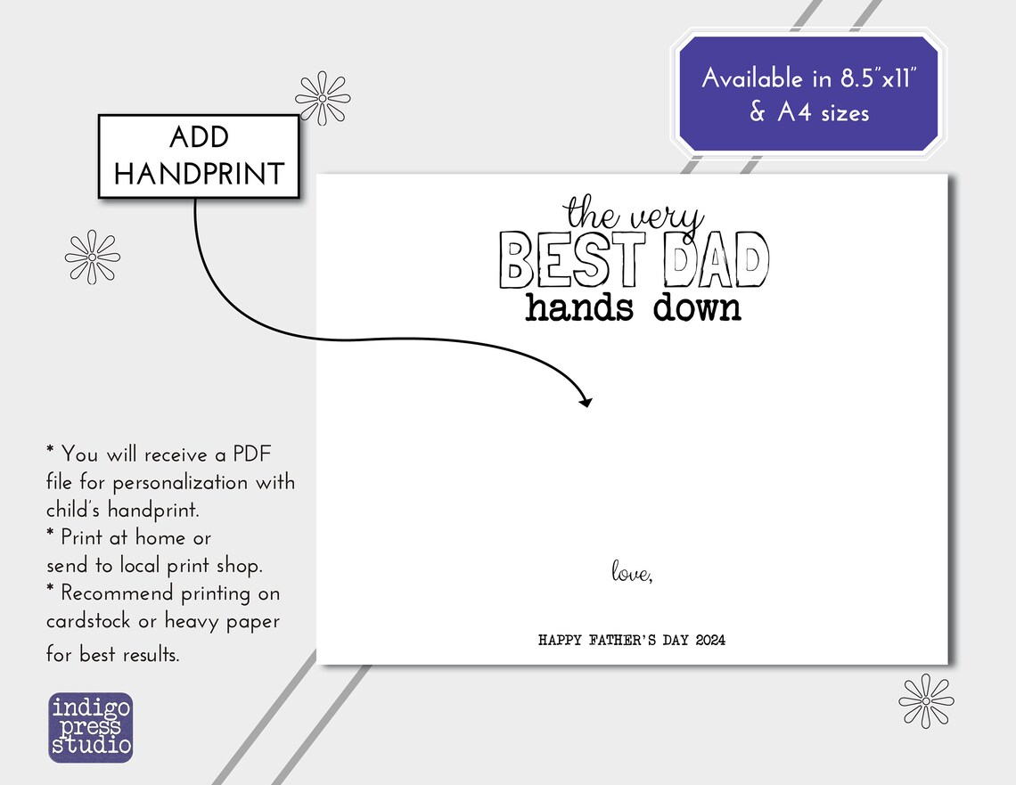 Hands Down Best Dad Instant Download Printable PDF Father's Day Gift ...