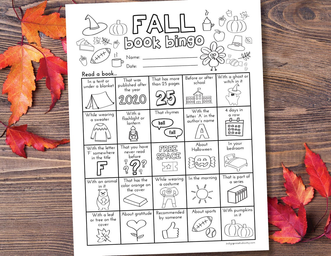 Fall Book Bingo and Reading Log for Kids | Autumn Reading Bingo | Fall ...