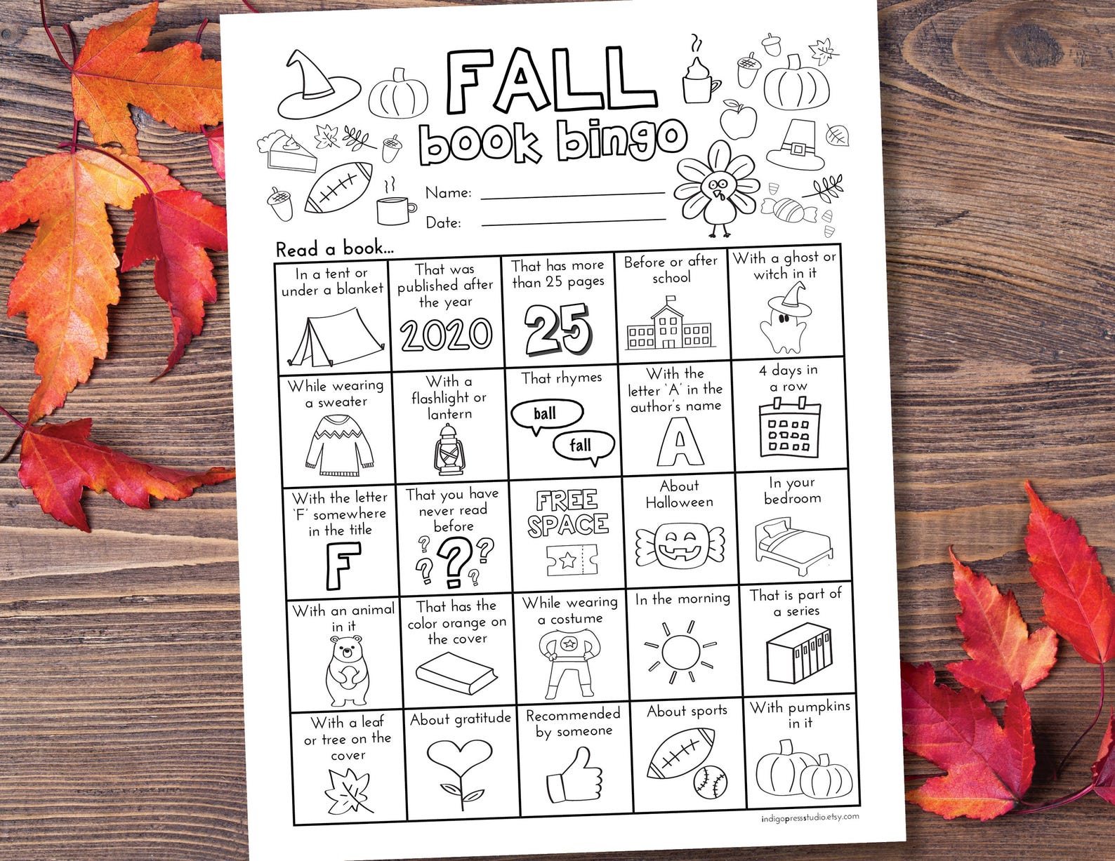 Fall Book Bingo and Reading Log for Kids | Autumn Reading Bingo | Fall ...
