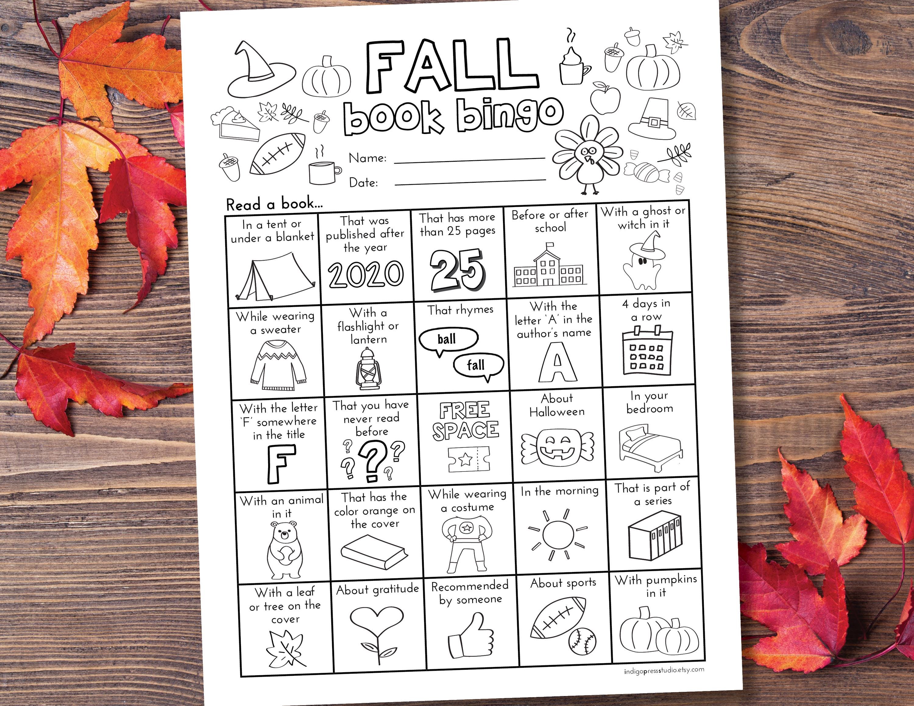 Fall Book Bingo and Reading Log for Kids | Autumn Reading Bingo | Fall ...