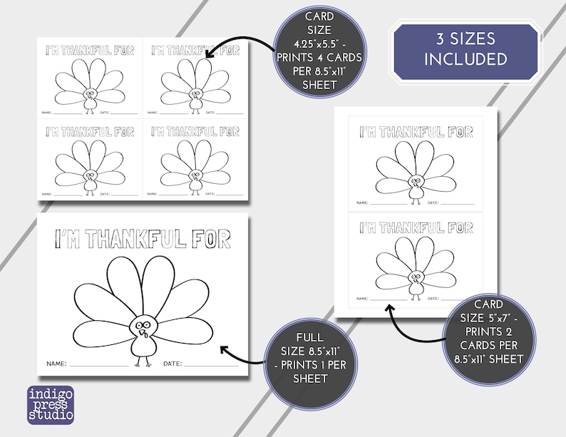 Printable Gratitude Cards for Kids | Turkey I'm Thankful for Cards ...