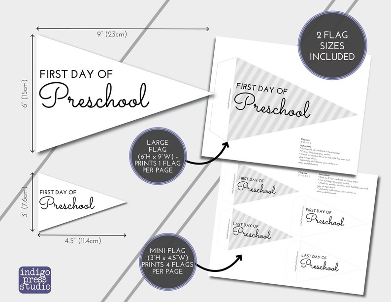 Preschool First and Last Day of School Pennant Flag & Mini Flag ...