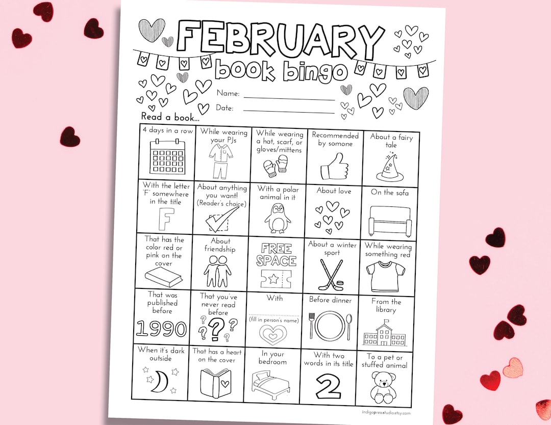 February Book Bingo and Reading Log for Kids | Valentines-themed ...
