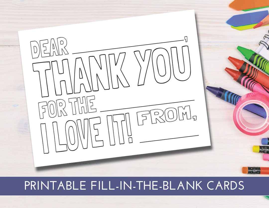 Kids Fill-in-the-blank Printable Thank You Cards | Birthday Thank You ...