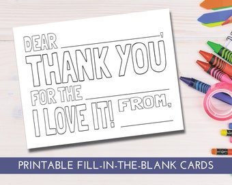 Printable Thank You Cards for Kids | Fill-in-the-blank | Birthday Thank ...