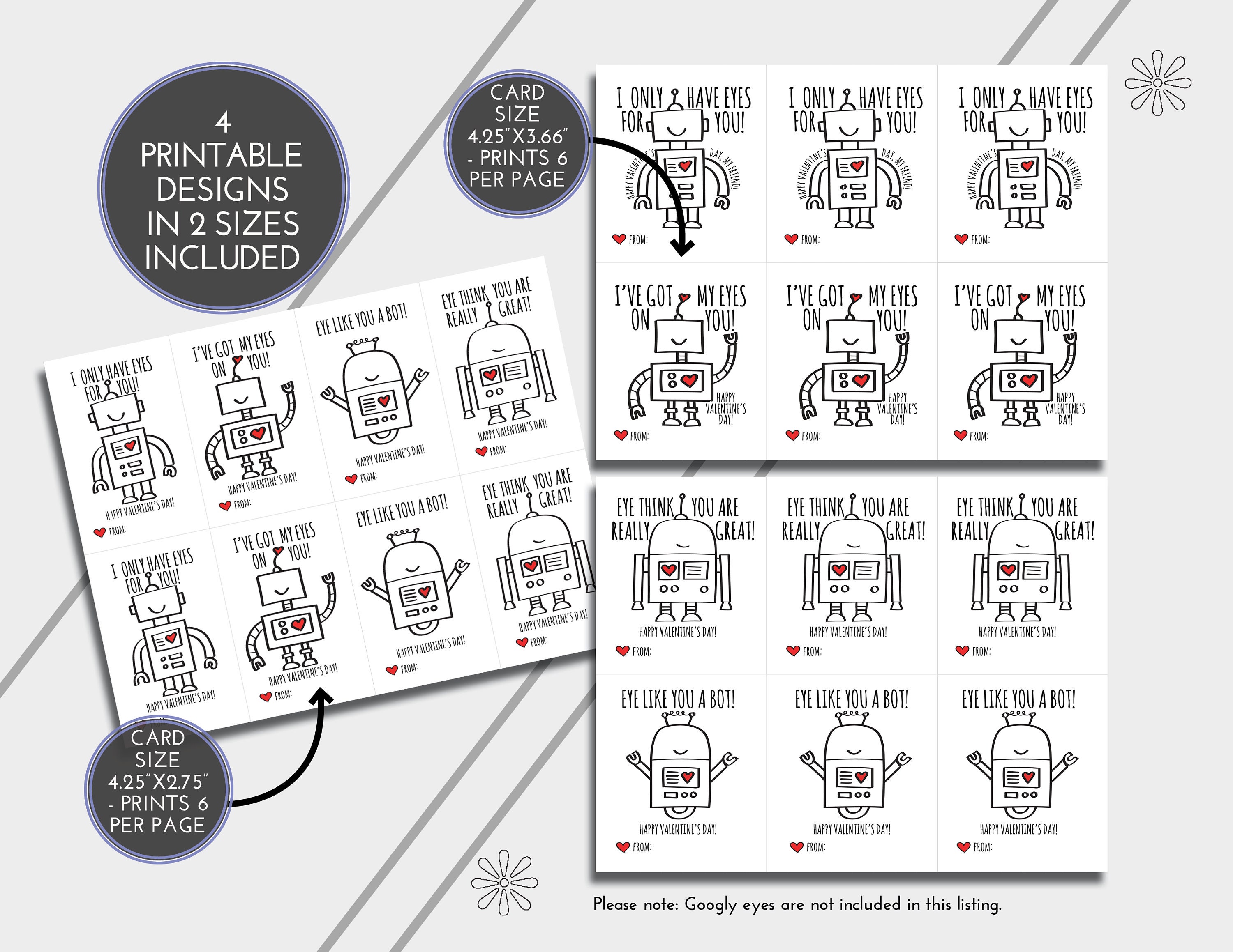 Robot Valentine Cards Printable | Googly Eye Valentines Card ...