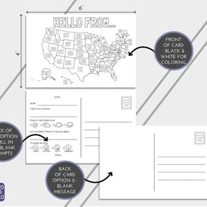 United States Map Printable Postcard | Kids Coloring Postcard | Fill-in ...