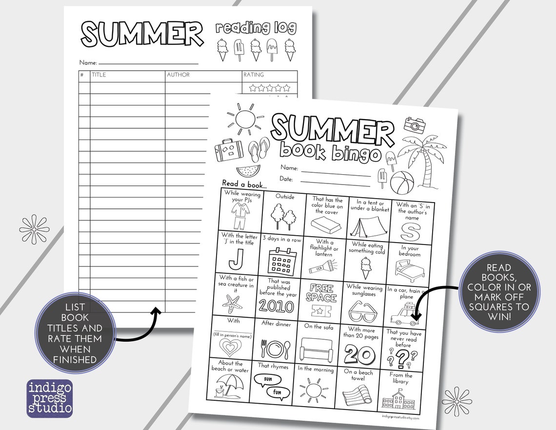 Summer Book Bingo and Reading Log for Kids Summer-themed Reading Bingo ...