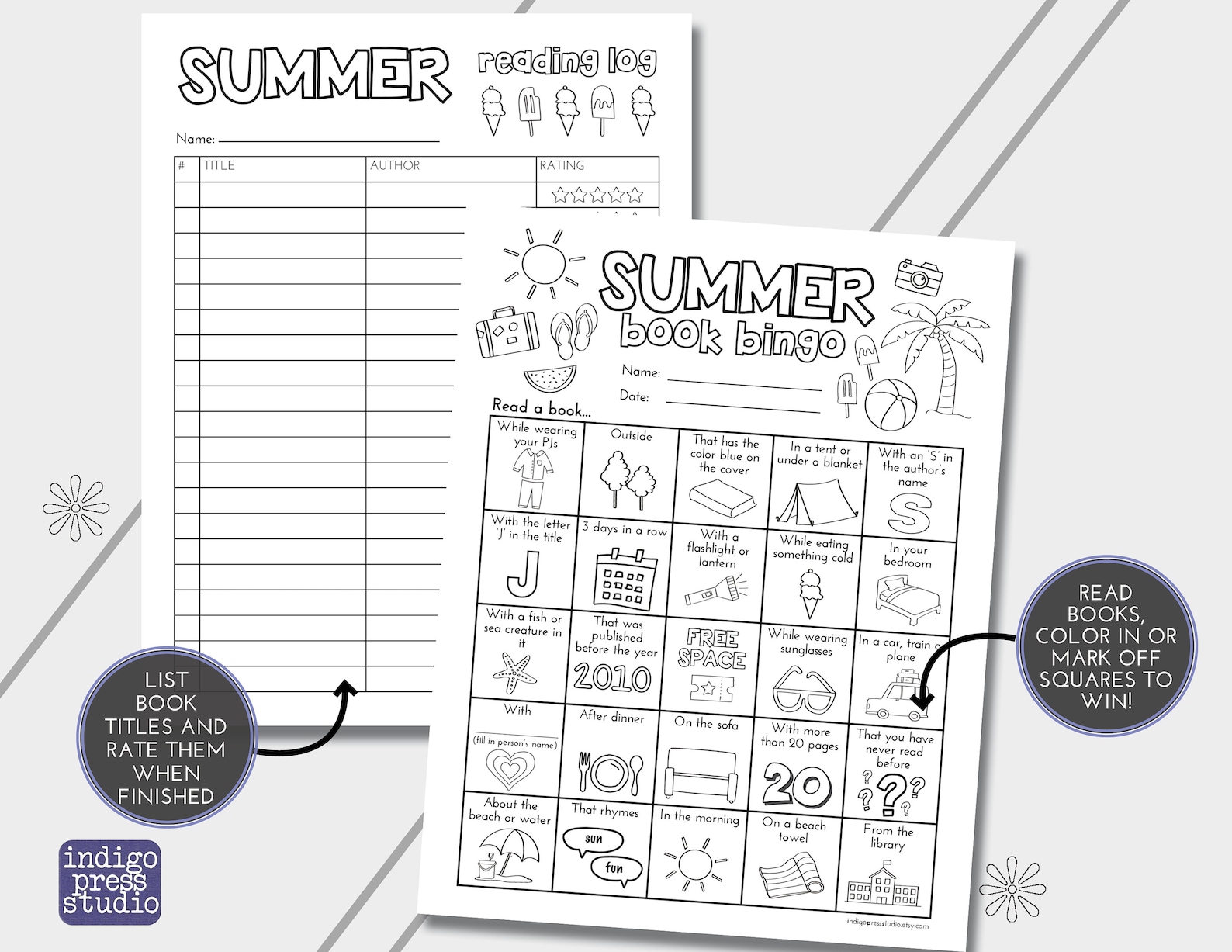 Summer Book Bingo and Reading Log for Kids | Summer-themed Reading ...