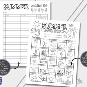 Summer Book Bingo and Reading Log for Kids | Summer-themed Reading ...