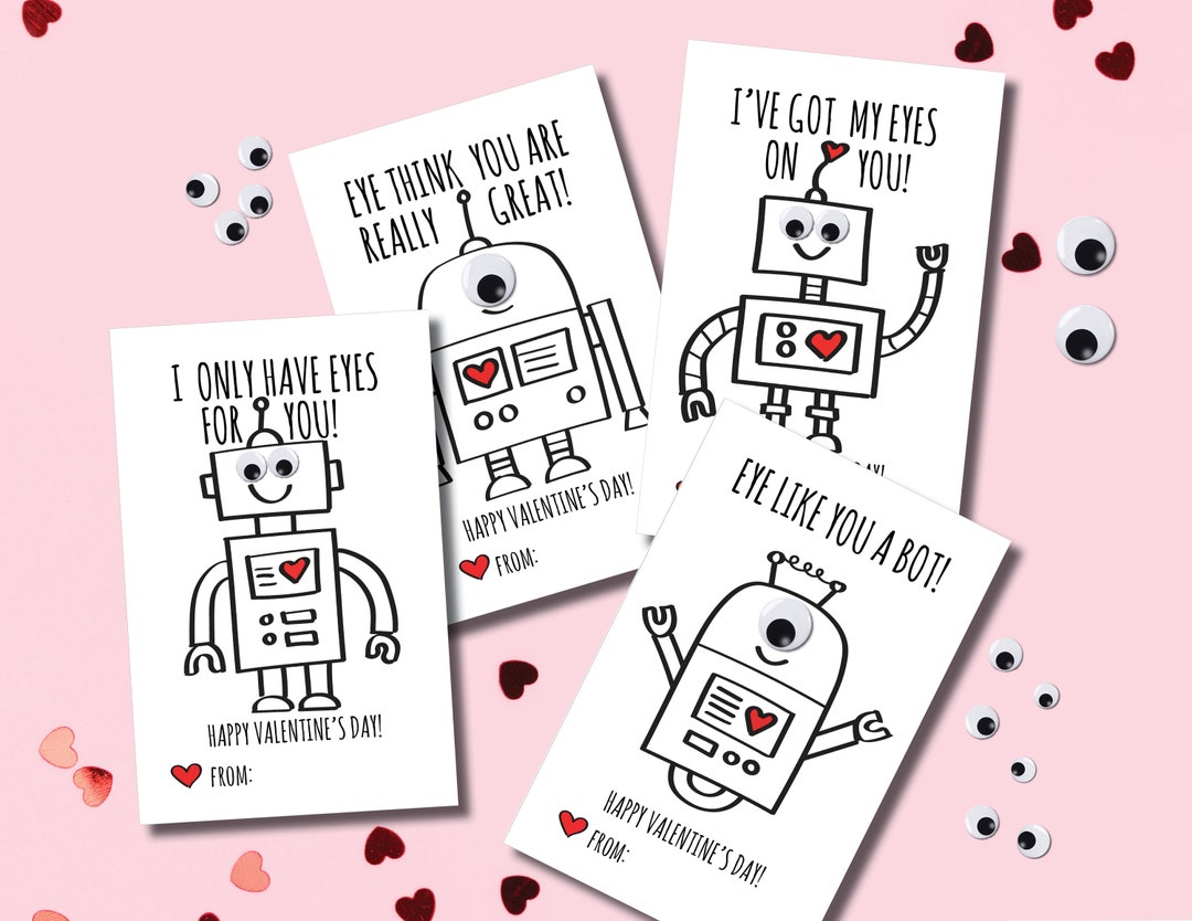 Robot Valentine Cards Printable | Googly Eye Valentines Card ...
