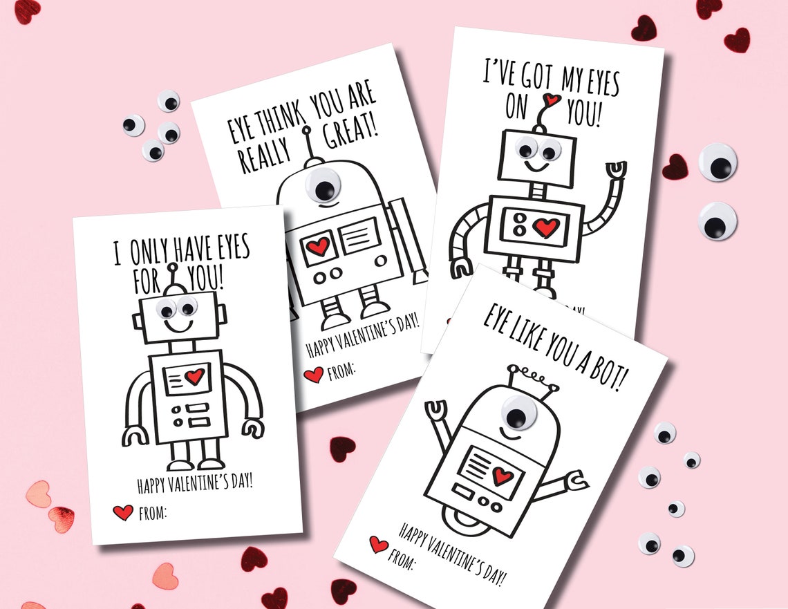 Robot Valentine Cards Printable | Googly Eye Valentines Card ...