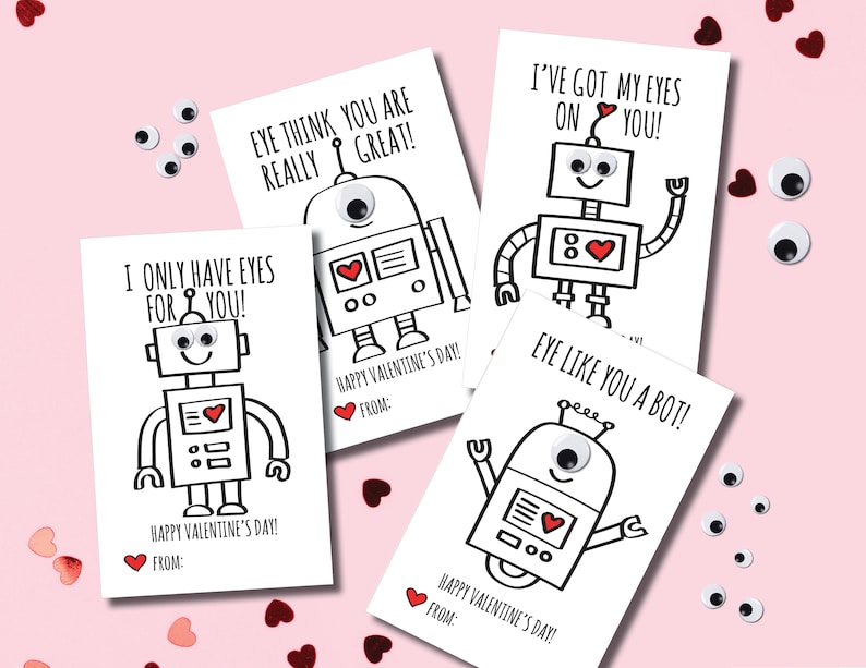 Robot Valentine Cards Printable | Googly Eye Valentines Card ...