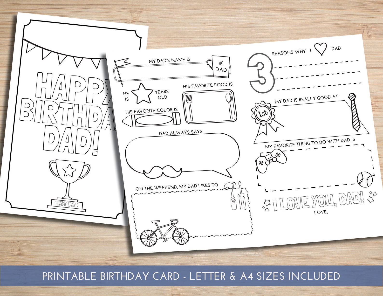 Dad Birthday Card | All About Dad | Printable Coloring Card | Fill in ...