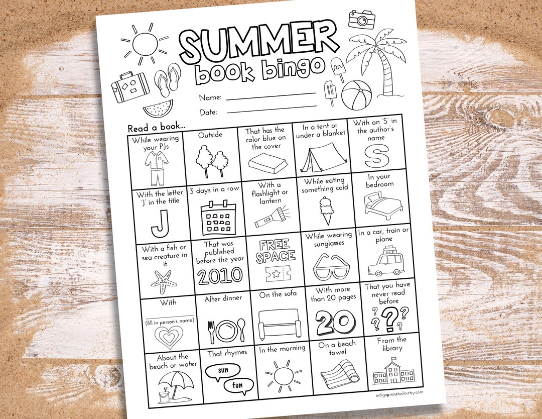 Summer Book Bingo and Reading Log for Kids | Summer-themed Reading ...