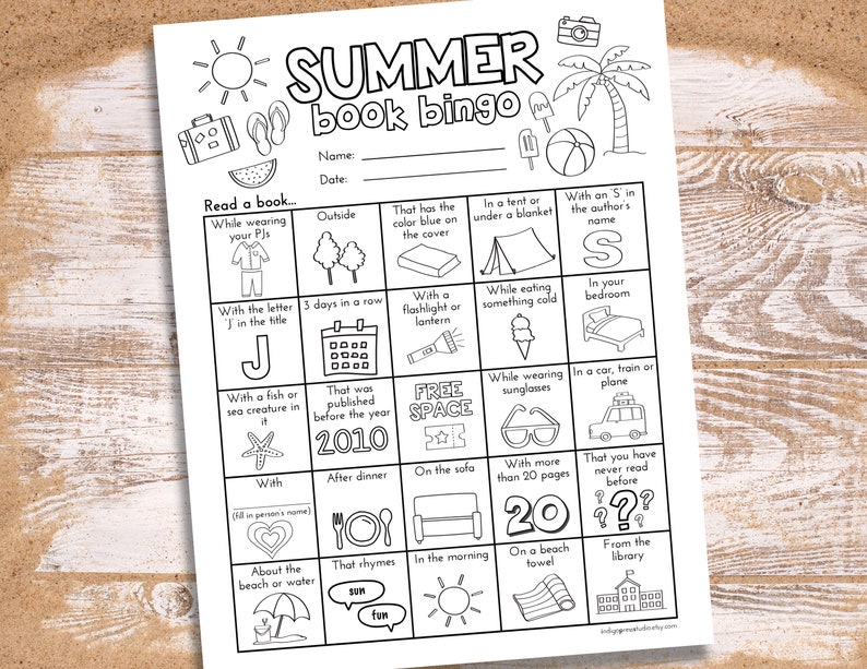Summer Book Bingo and Reading Log for Kids Summer-themed Reading Bingo ...