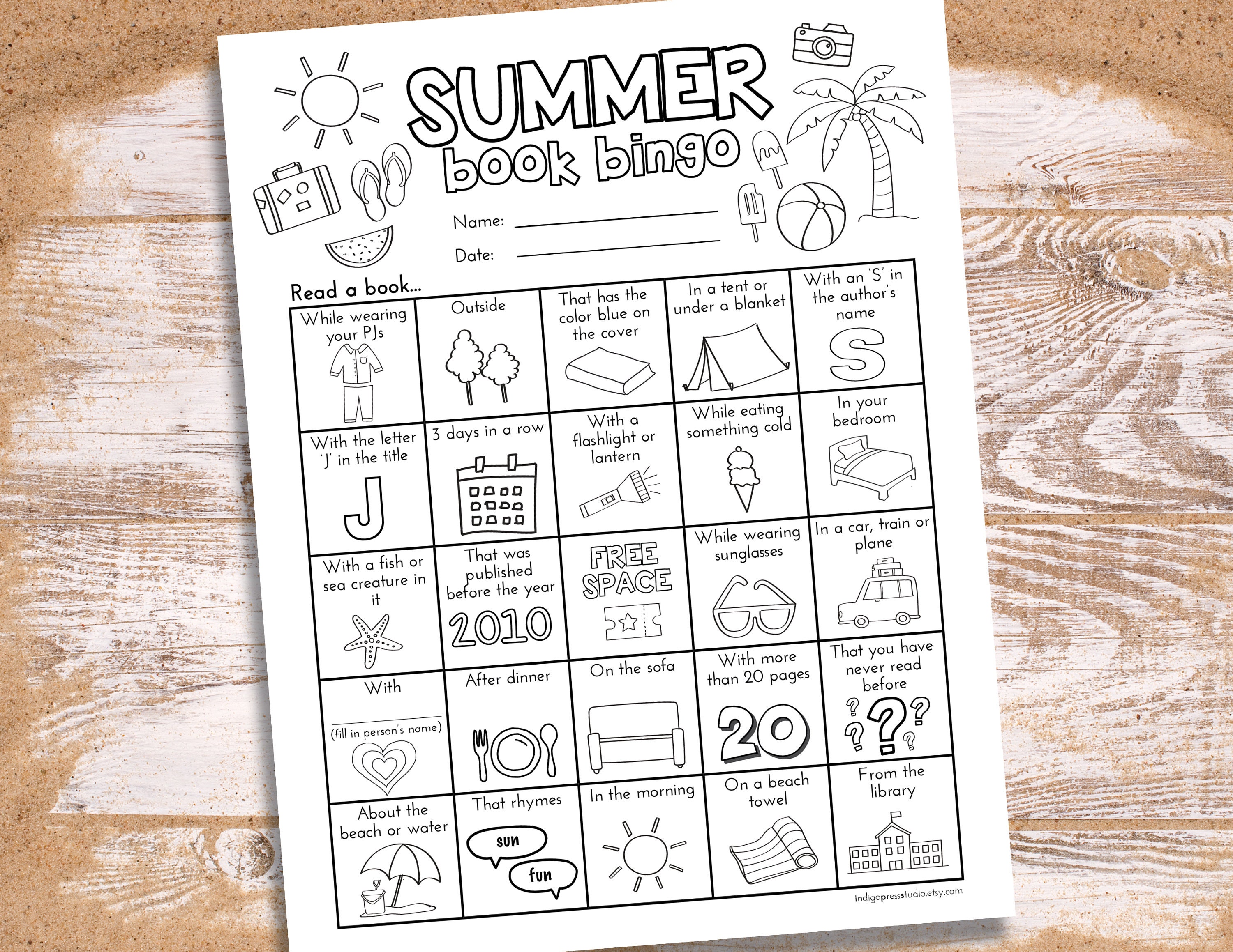 Summer Book Bingo and Reading Log for Kids Summer-themed Reading Bingo ...