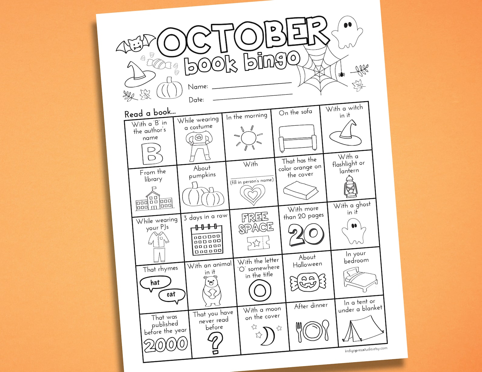 October Book Bingo and Reading Log for Kids | Halloween-themed Reading ...