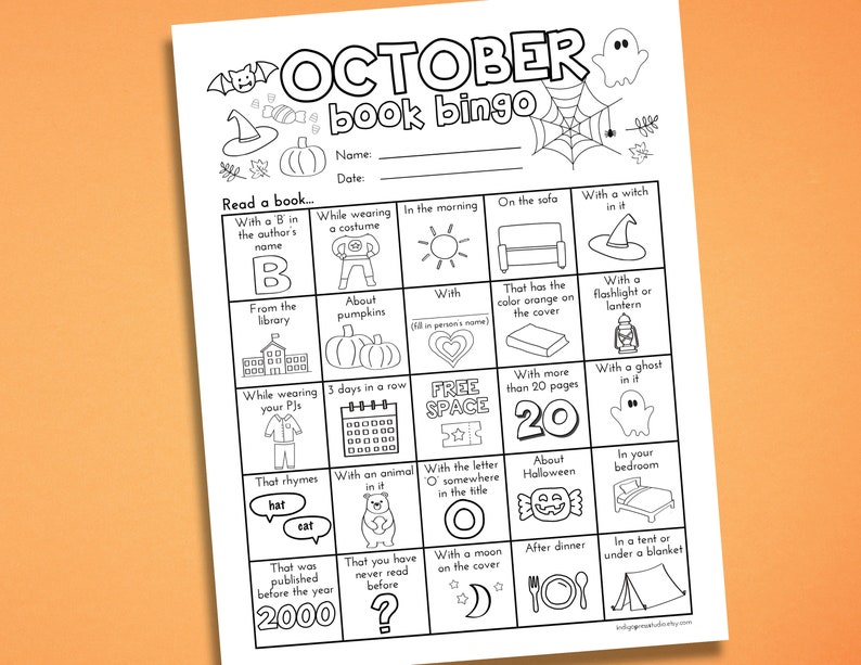 October Book Bingo and Reading Log for Kids | Halloween-themed Reading ...