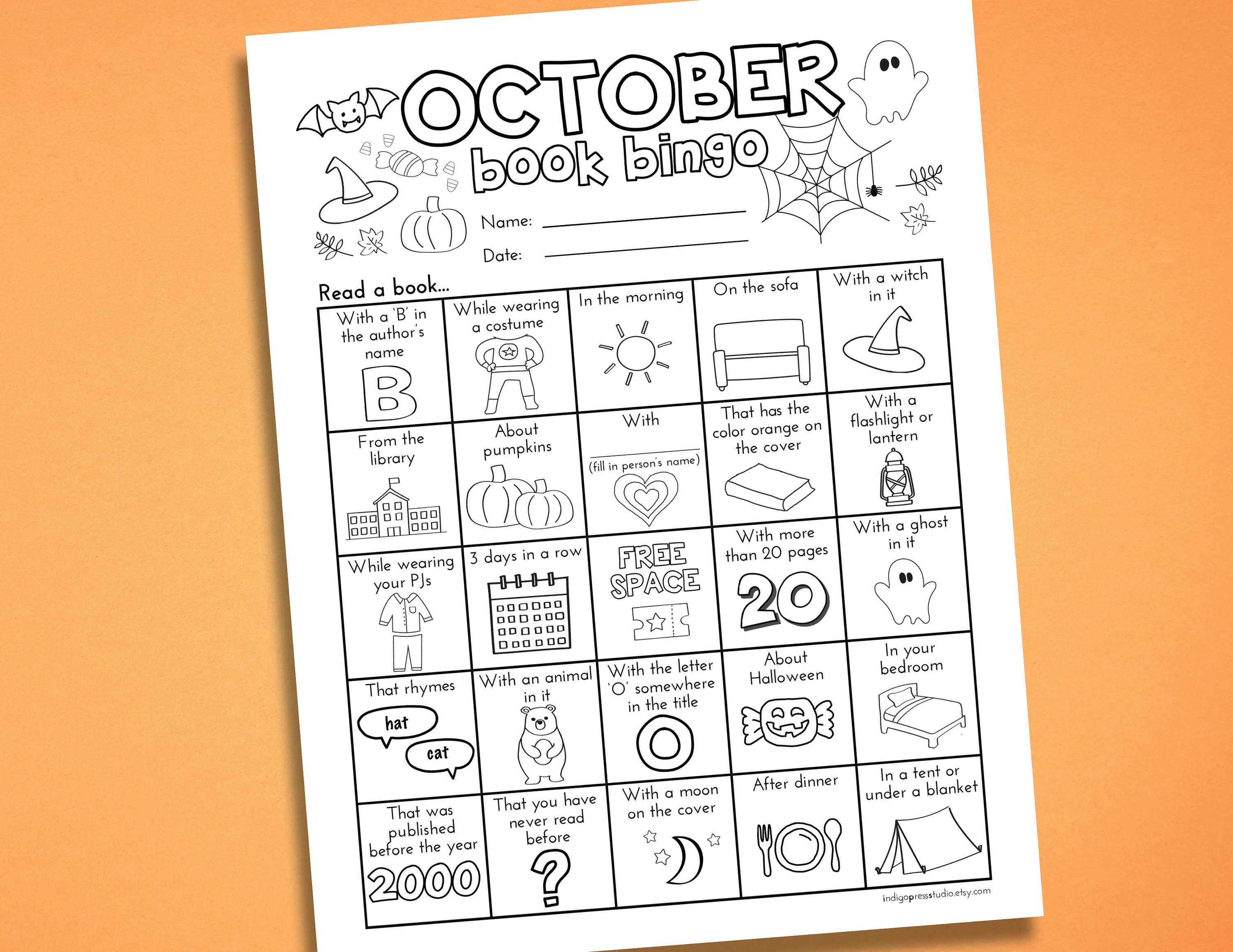 October Book Bingo and Reading Log for Kids | Halloween-themed Reading ...