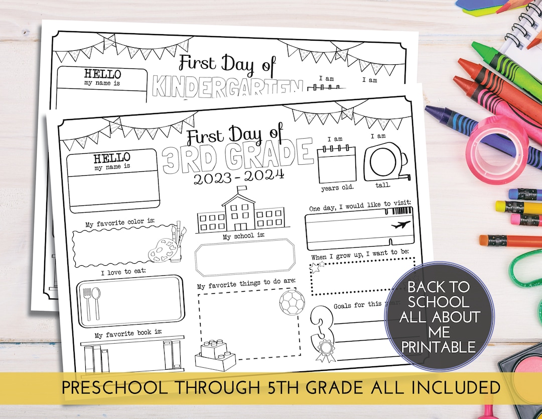 First Day of School All About Me Printable Back to School - Etsy