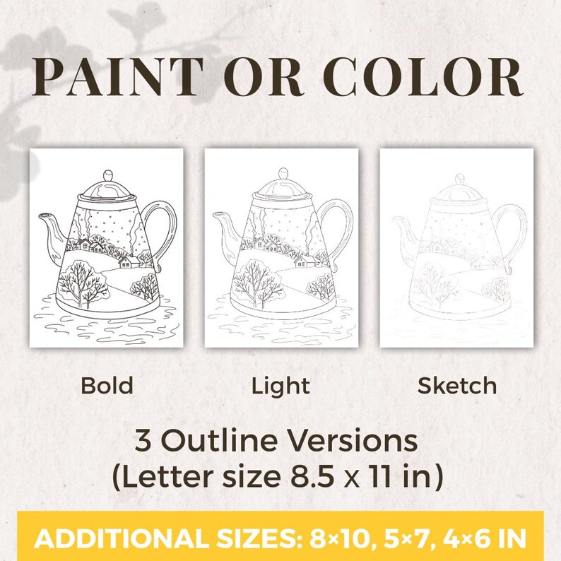 Cozy Winter Teapot Painting, Outline to Trace, Printable Watercolor Art ...