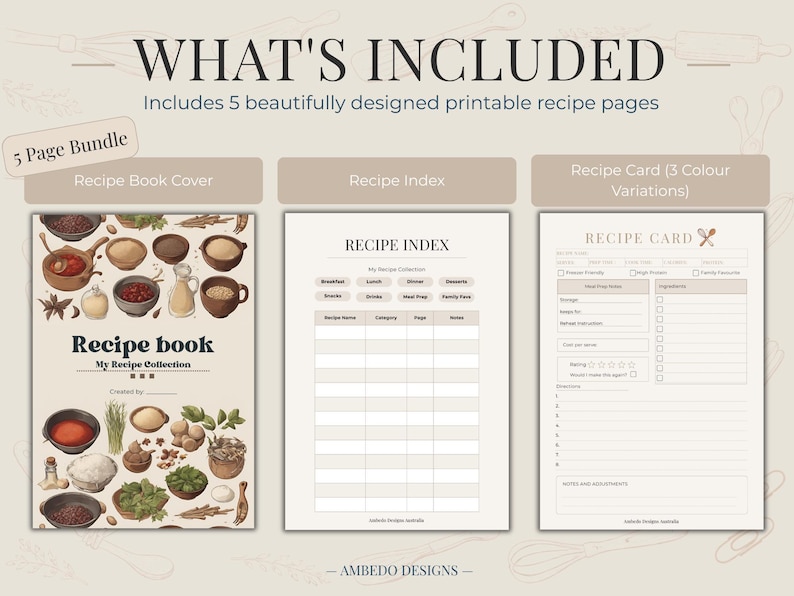 Recipe Card Bundle | Meal Prep Printable Kitchen Planner (digital ...